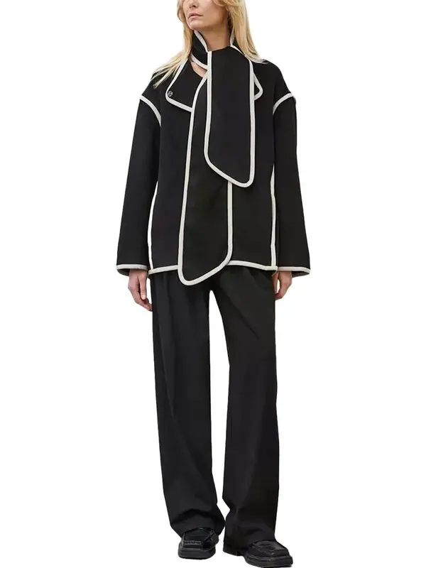 BRUUNS BAZAAR Wool-blend Jacket With Contrast Piping - Black