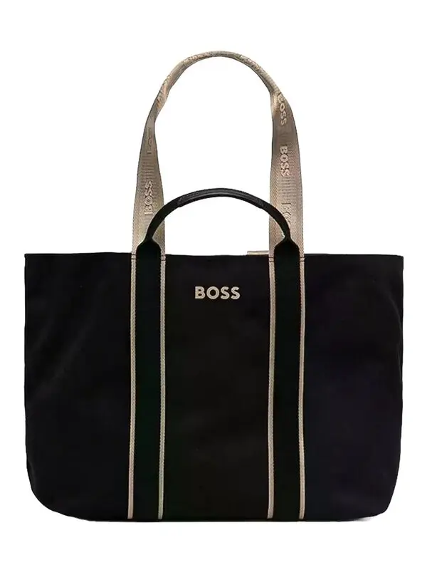 Hugo Boss Striped Tote Bag With Logo - Black