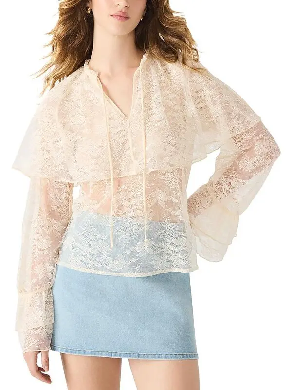 Steve Madden Ruffle Lace Top - Cream