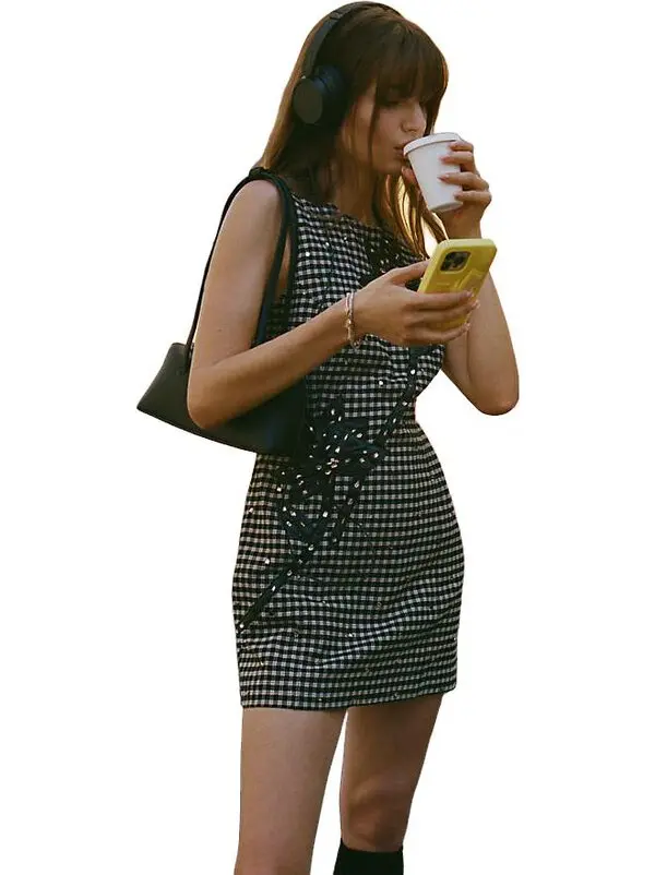 Anthropologie Sleeveless Embellished Mini Dress - Brown & Black