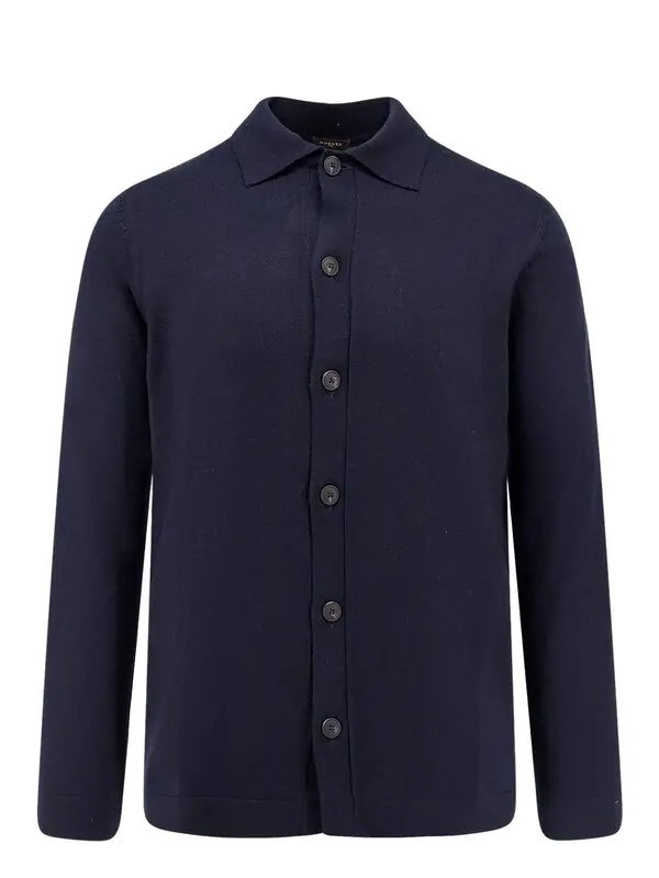 NUGNES 1920 Virgin Wool Collared Cardigan - Blue