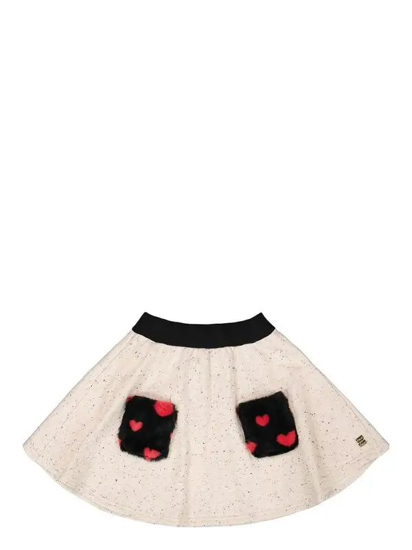 DEUX PAR DEUX Flared French Terry Skirt With Faux Fur Pockets - Beige And Black
