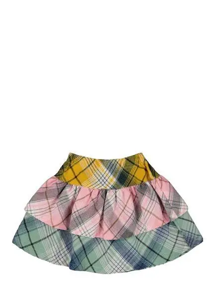 DEUX PAR DEUX Two-tiered Plaid Flannel Skirt - Green, Pink And Yellow