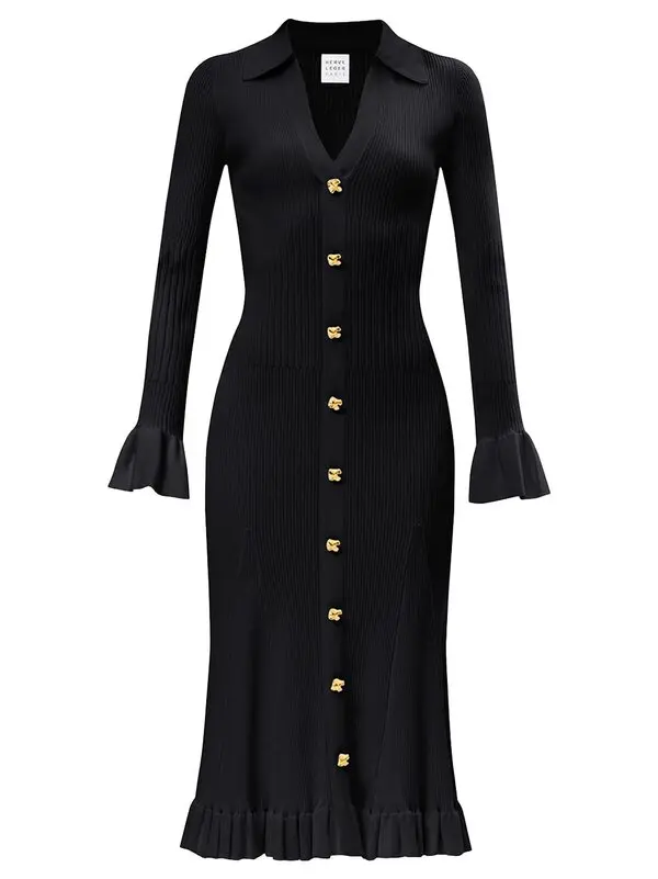 Herve Leger Hallie Ribbed Button-down Midi Dress - Black