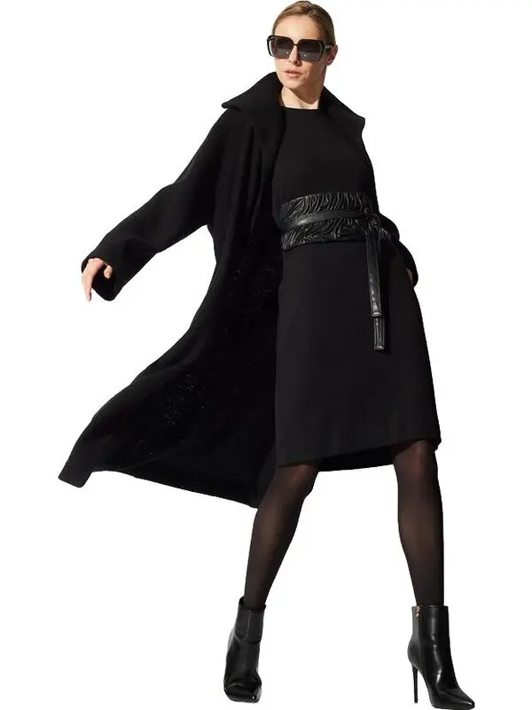 Natori Boiled Wool Stand Collar Coat - Black