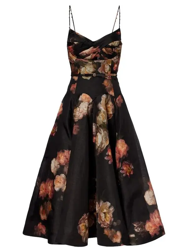 Zimmermann Hypnotic Linen And Silk Organza Midi Dress - Black