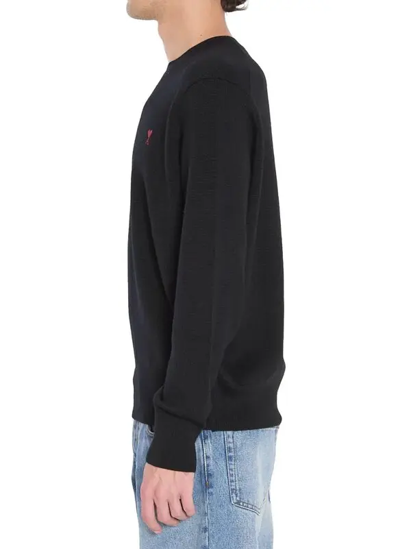 Ami Crew Neck Sweater With Heart Motif - Noir/rouge