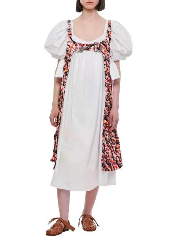 CHOPOVA LOWENA Puff-sleeve Midi Dress - White