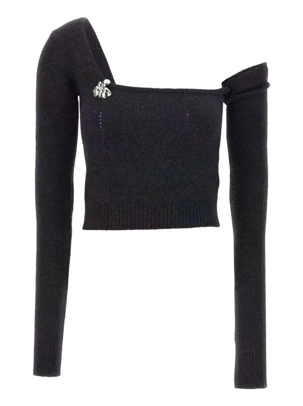 Blumarine Flower-embellished One-shoulder Sweater - Black