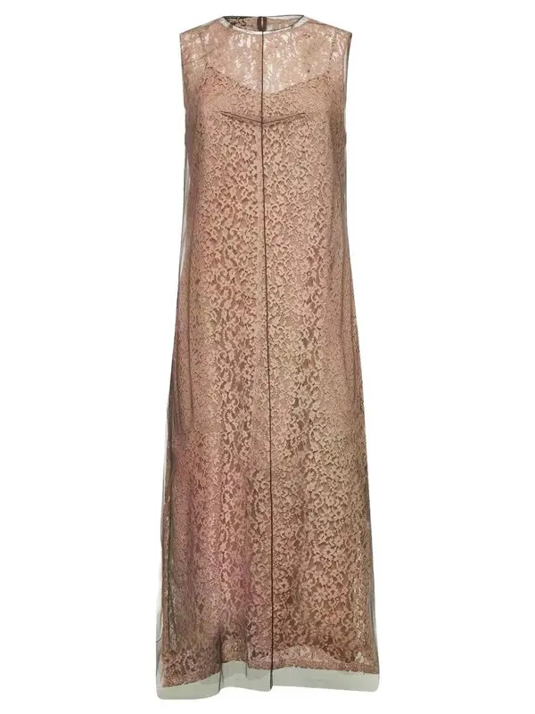 Fendi Floral-lace Double-layer Maxi Dress - Brown