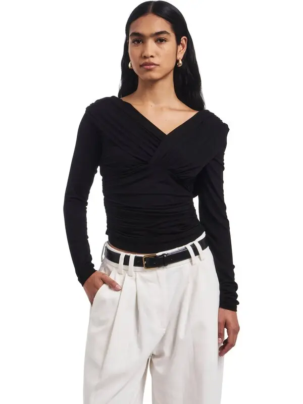 NINETY PERCENT Corey Ruched Long Sleeve Top - Black