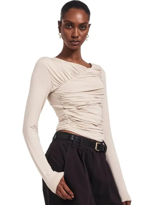 NINETY PERCENT Mona Long Sleeve Top - Enoki Mushroom