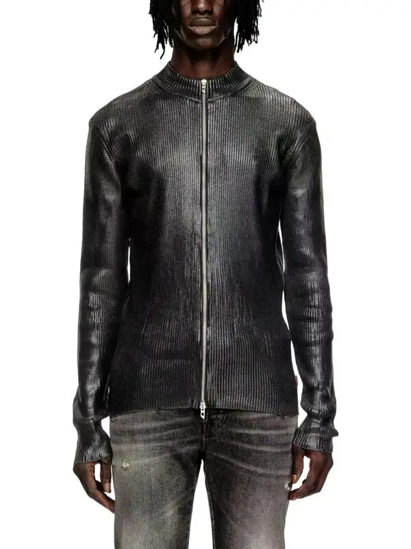 Diesel K-dargy-d Ribbed Zip-up Cardigan - Black