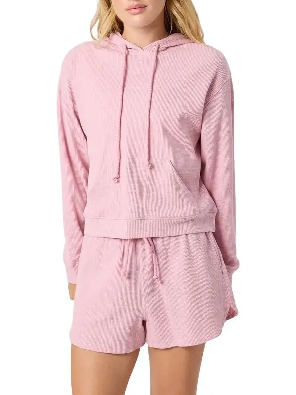 ALL IN FAVOR Waffle Knit Relaxed Hoodie - Mauve
