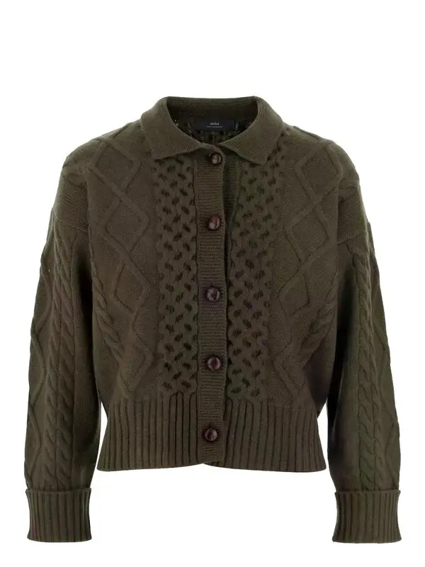 Arch4 Cable-knit Buttoned Cardigan - Green
