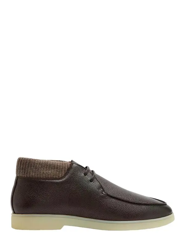 AURELIEN Leather Knitted-cuff Boots - Brown