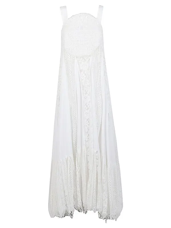 LOEWE X PAULA'S IBIZA Cotton Long Dress With Lace Detail - White