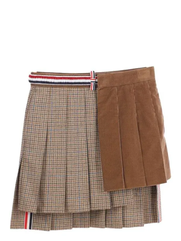 Thom Browne Checked Tweed Wrap Mini Skirt - Brown