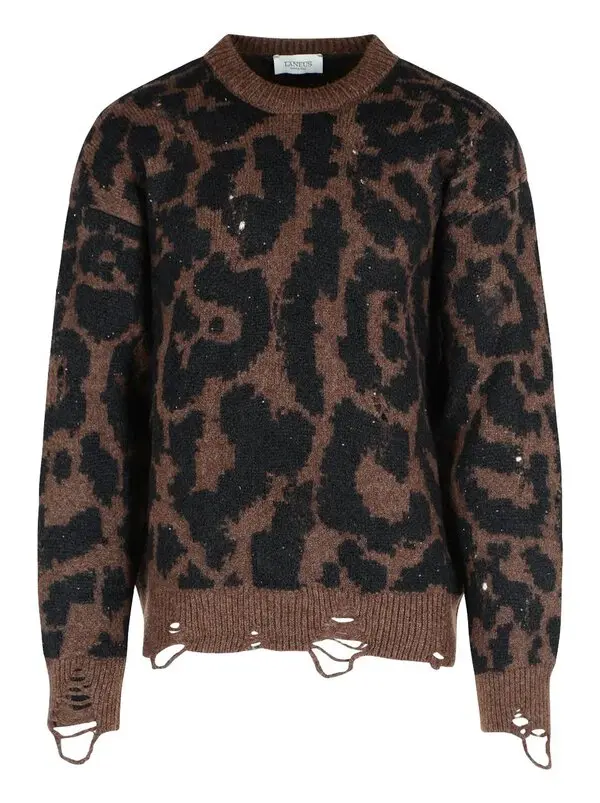 LANEUS Two-tone Merino Wool Blend Sweater - Brown