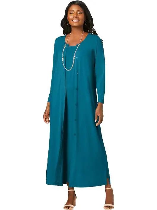 JESSICA LONDON Two-piece Stretch Knit Duster Set - Deep Teal