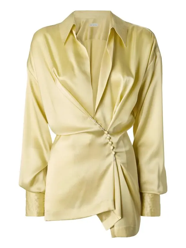 Dries Van Noten Wrap-effect Stretch-silk Satin Shirt - Yellow