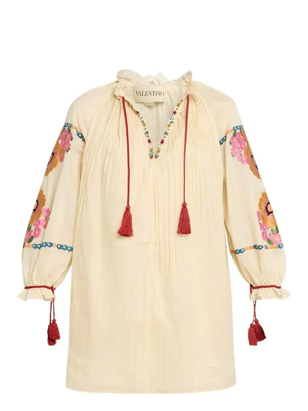 Valentino Garavani Floral Embroidered Pintuck Blouse - D0y Papyru