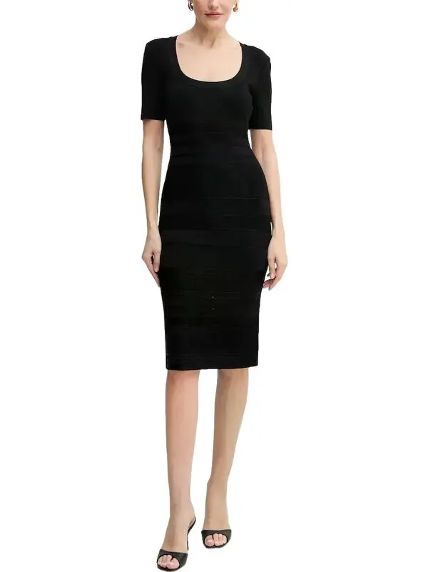 Herve Leger Detailed Short-sleeved Midi Day Dress - Black