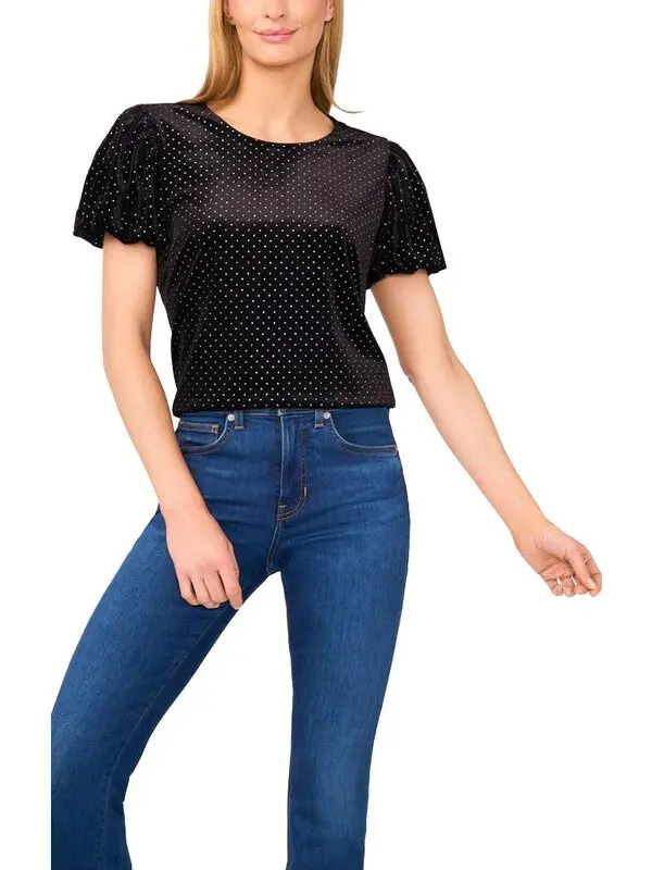 CECE DUPRAZ Bubble Sleeve Velvet Top - Rich Black