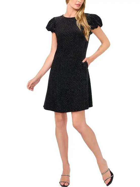 CECE DUPRAZ Velvet Bubble Sleeve Dress - Rich Black