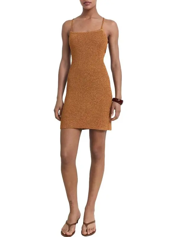 Mango Metallic Knit Body-con Sweater Dress - Copper