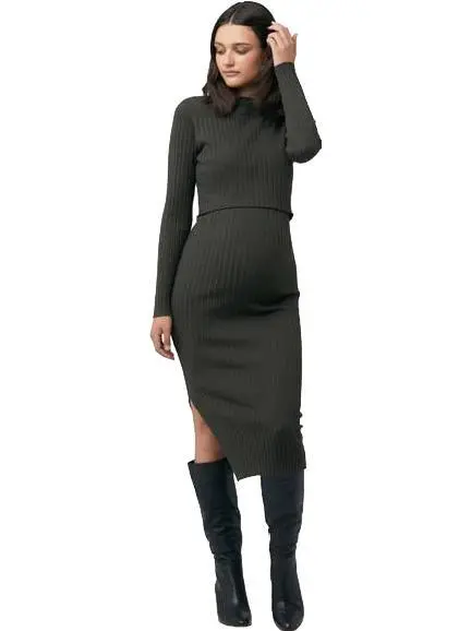 RIPE MATERNITY Nella Rib Nursing Knit Dress - Ivy