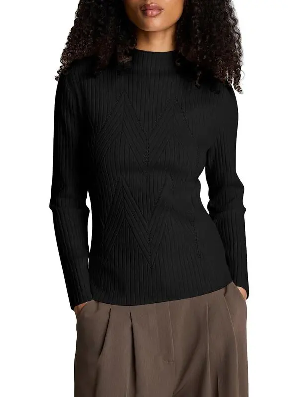 KENNETH COLE Mock Neck Chevron Rib Sweater - Black