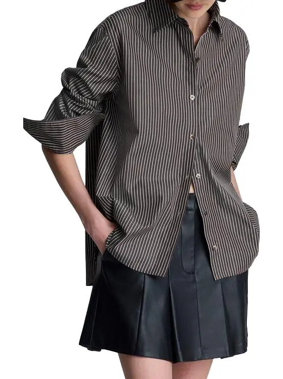 KENNETH COLE Cotton Boyfriend Shirt - Sable Brown Multi