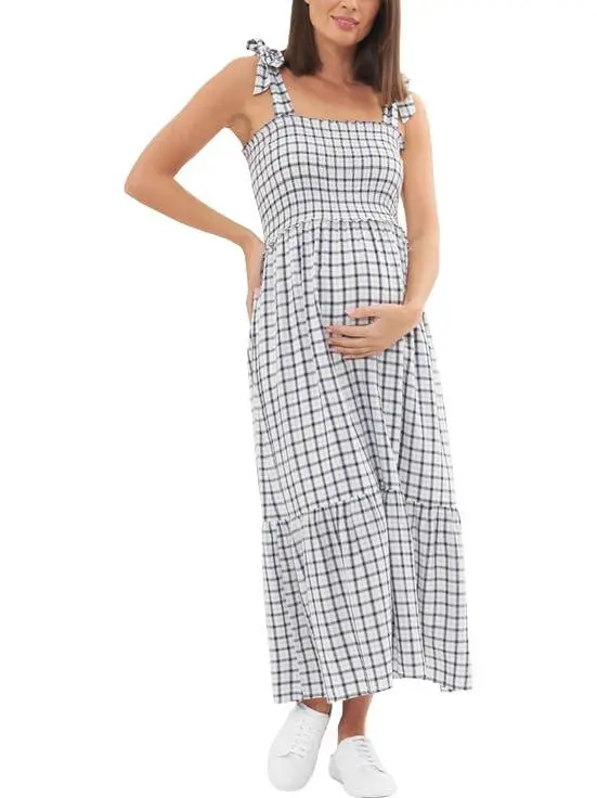 RIPE MATERNITY Phoebe Smocked Dress - White/navy