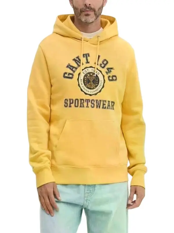 Gant Logo Embellished Hoodie - Yellow