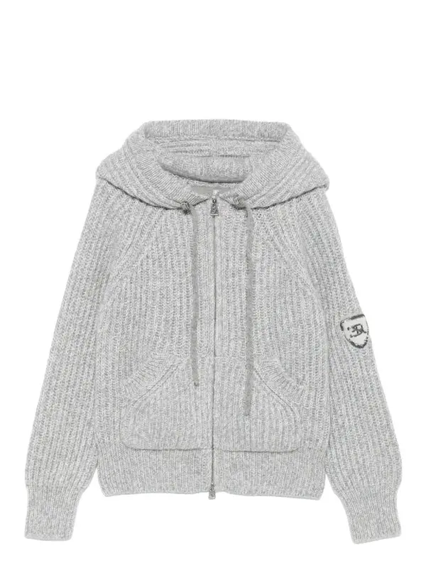 Ermanno Scervino Hooded Zip-up Ribbed Knit Cardigan - Grey