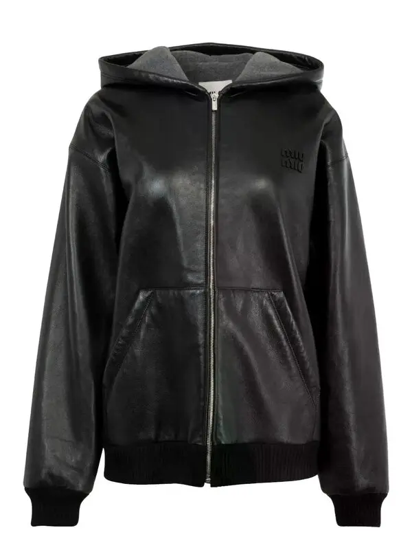 Miu Miu Hooded Leather Jacket - Black