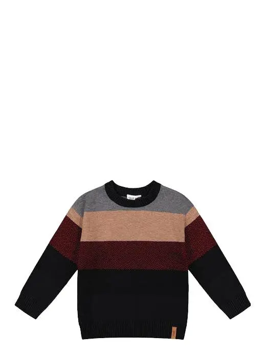 DEUX PAR DEUX Color Block Knit Sweater - Grey, Red, Beige And Black