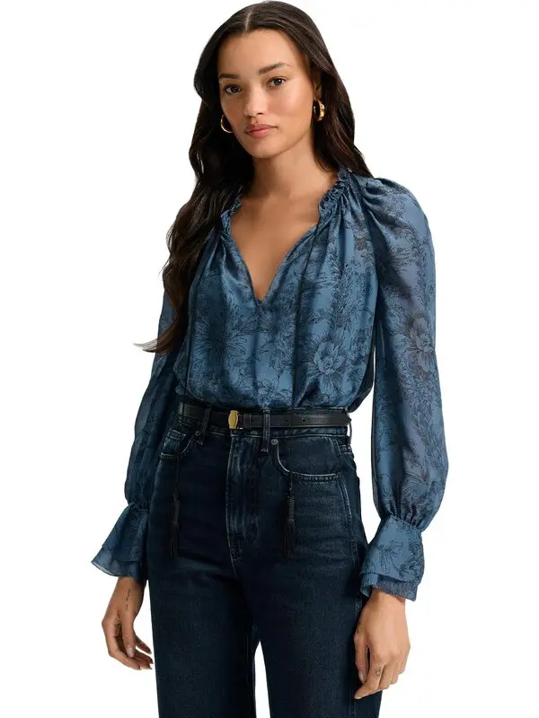 Veronica Beard Maxime Silk Toile Blouse - Ocean/black
