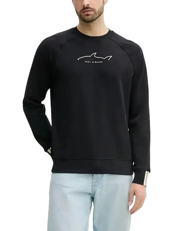 Paul & Shark Embroidered Shark-logo Raglan Sweatshirt - Black
