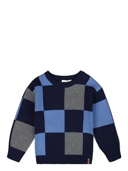 DEUX PAR DEUX Knit Pullover Sweater - Blue Checkered