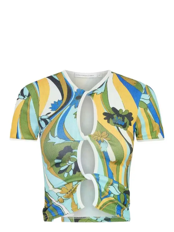 Christopher Esber Floral Print Cropped T-shirt - Green