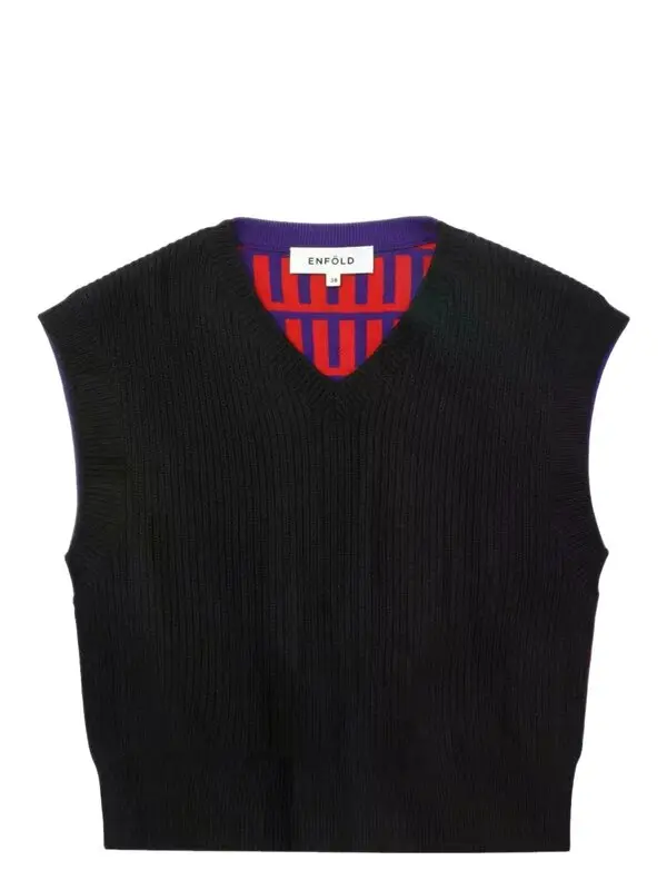 ENFOLD Ribbed Knit V-neck Vest - Blue