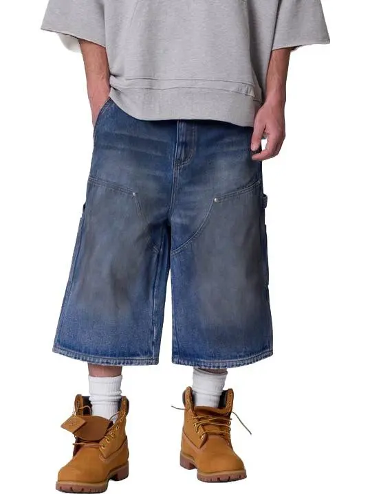 Mnml Ultra Baggy Denim Carpenter Shorts - Washed Blue