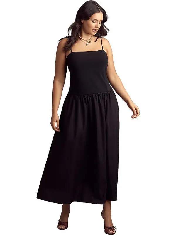 Anthropologie Square-neck Twofer Midi Dress - Black
