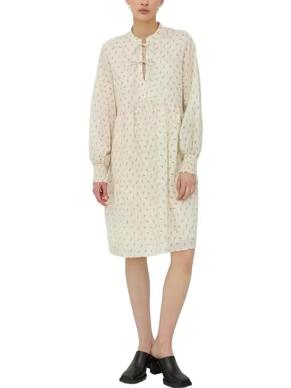 BRUUNS BAZAAR Printed Tie-neck Midi Dress - Neutrals
