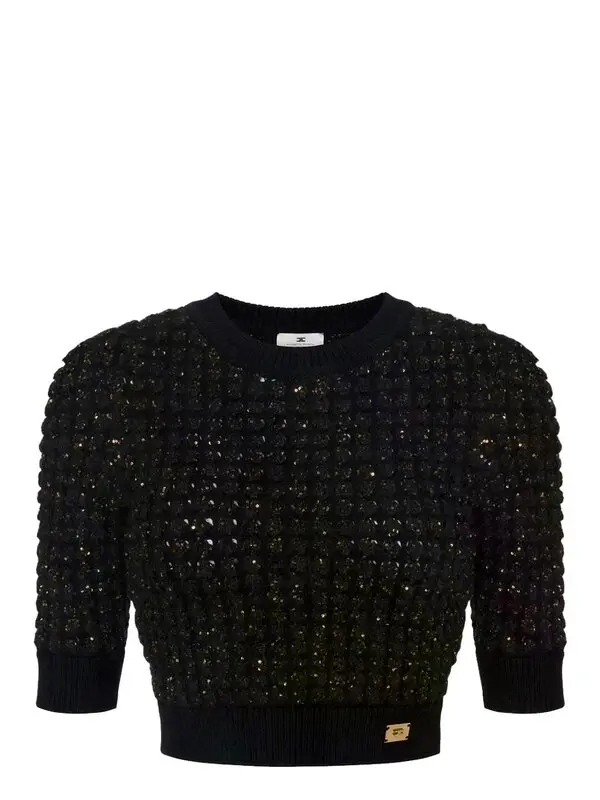 Elisabetta Franchi Sequin-embellished Cropped Sweater - Black