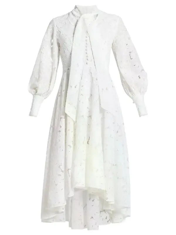 VASILIKI Lace High-neck Midi Dress - White