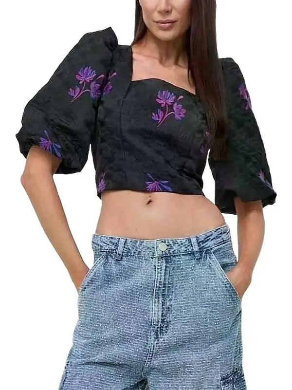 CUSTOMMADE Floral Embroidered Top - Black