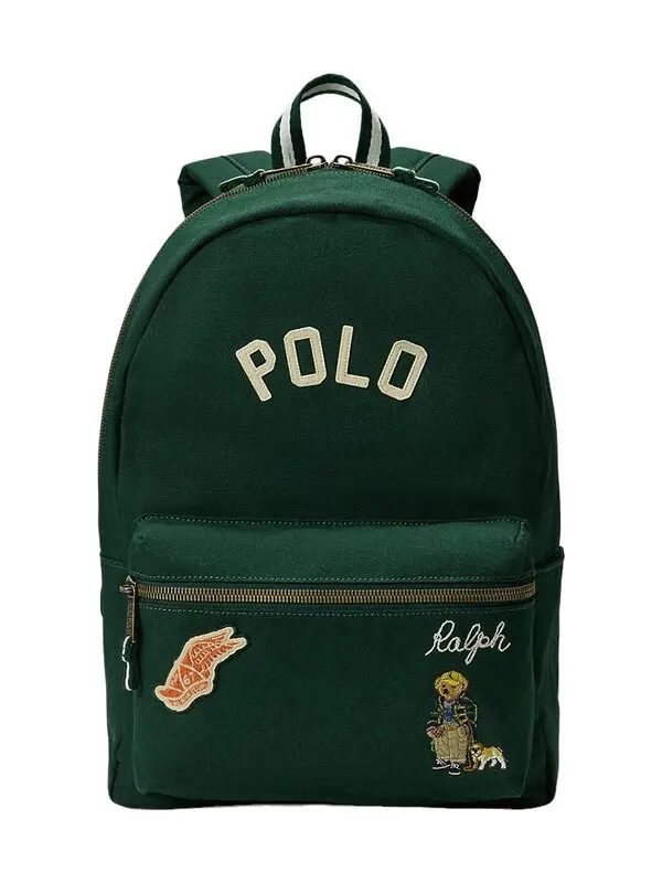 Ralph Lauren Varsity Polo Bear Canvas Backpack - Moss Agate/cream